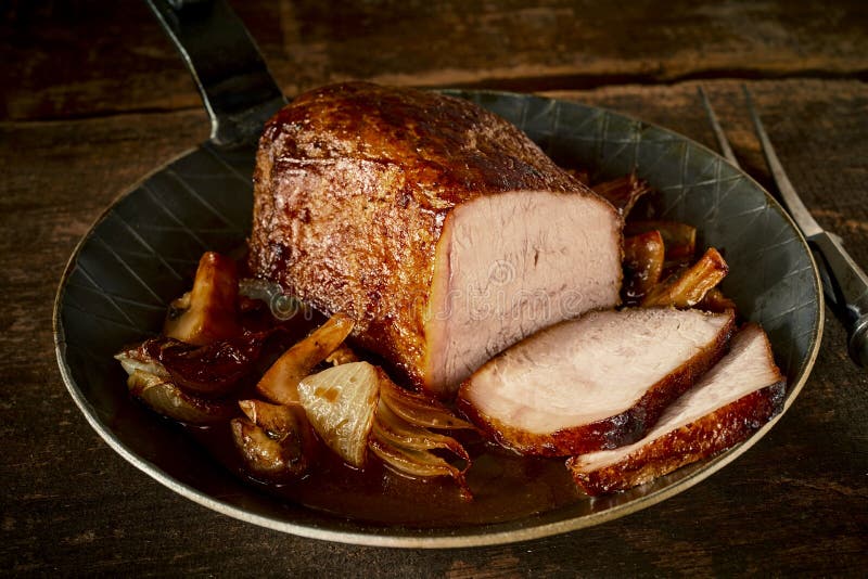 One Small Carved Meat Roast with Savory Sauce Stock Image - Image of ...