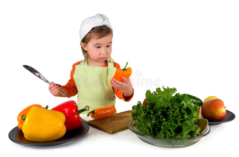One Small Little Girl Cooking Stock Image - Image of chef, dieting ...