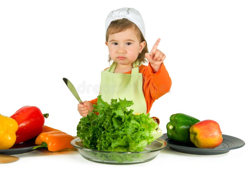 One Small Little Girl Cooking Stock Photo - Image of vegetables, salad ...