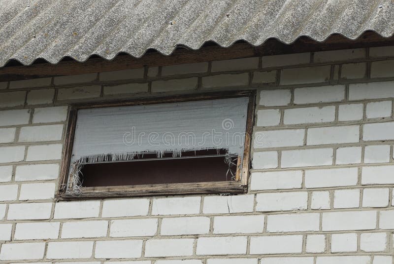 One Small Old Empty Window with Wooden Frame Stock Image - Image of ...