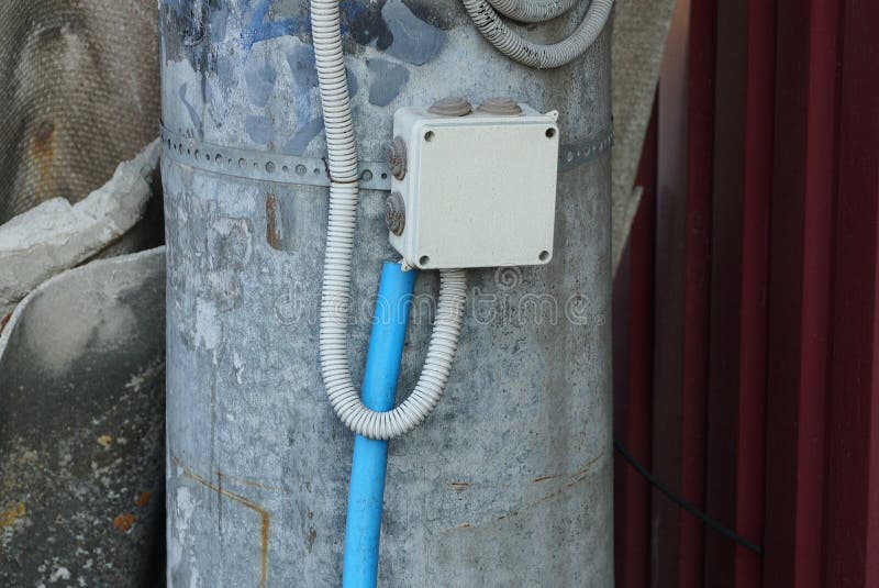 One Small Plastic Square White Box with Electrical Wires Stock Photo ...
