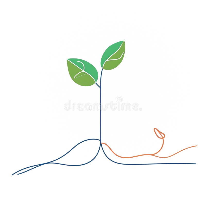 Simple Line Drawing of a Sprout with Roots Stock Illustration ...
