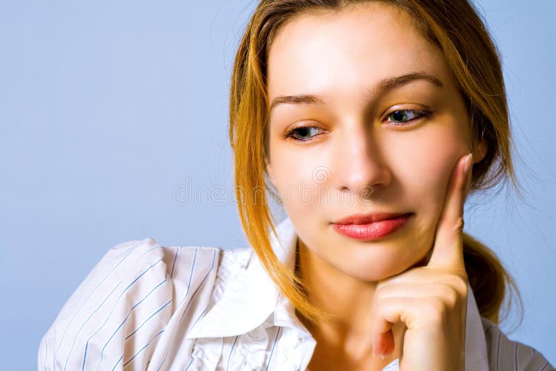 One Smart Woman Thinking Solutions Stock Image - Image of female ...