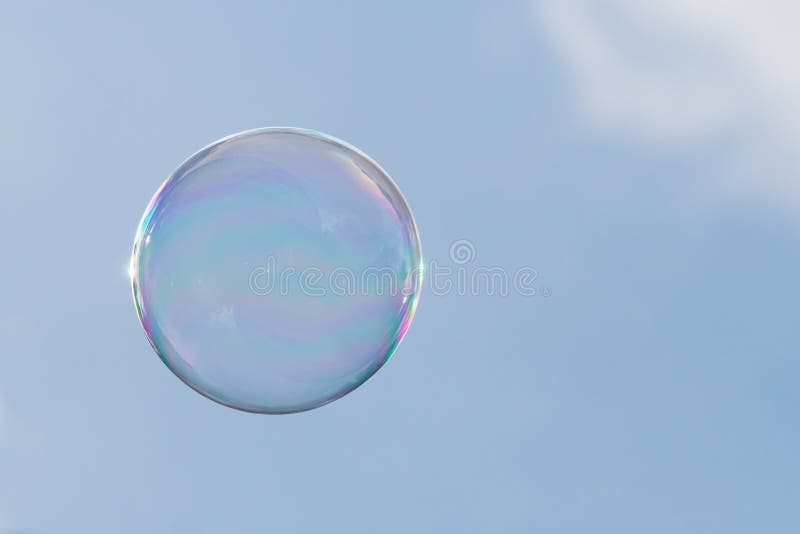 One Soap Bubble Floating Against Light Blue Sky. Stock Photo - Image of ...
