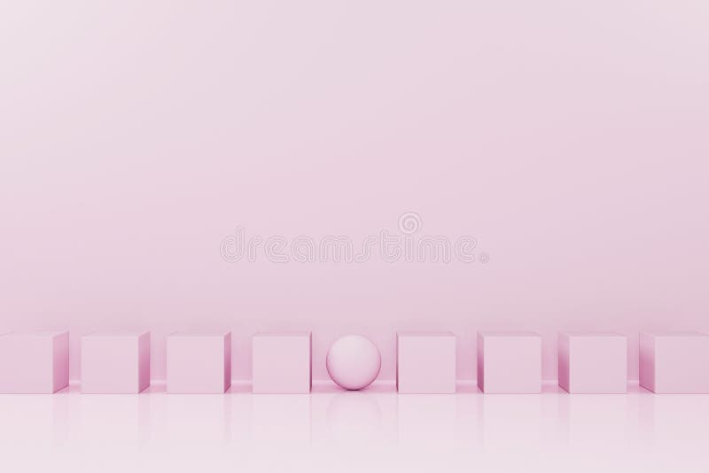 One Sphere Standing among Square Boxes on Pink Background in the Row ...