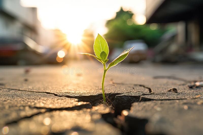 One Sprout Breaks through Hard Surface of Asphalt, Symbolizing Strength ...