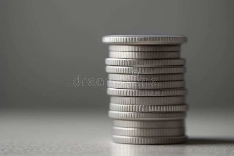 One Stack of Quarters on a Grey Surface Stock Image - Image of pennies ...