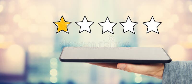 One Star Rating with Tablet Computer Stock Photo - Image of review ...