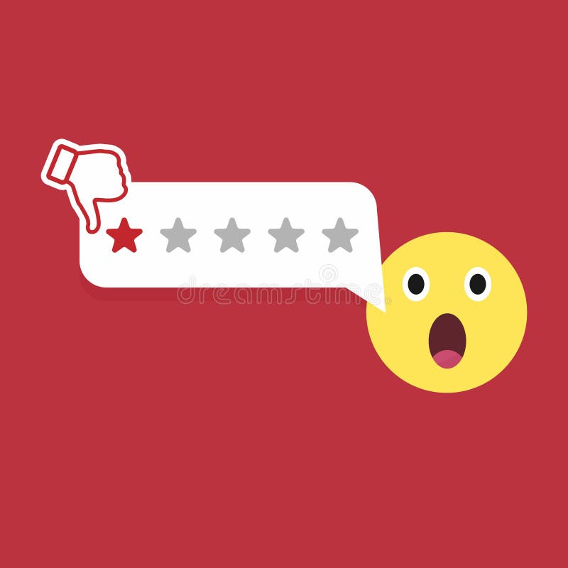 One Star Rating with Thumbs Down and Angry Face Stock Vector ...