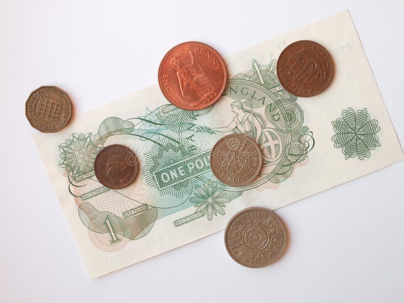 One Sterling Pound Note, Circa 1970, and Coins Editorial Stock Photo ...