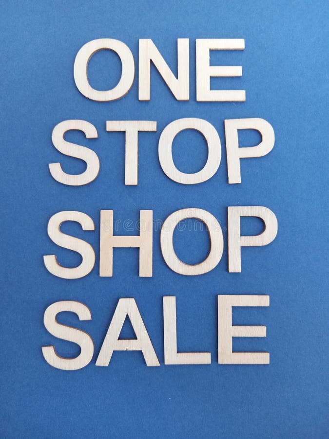One Stop Shop Sale Sign on a Blue Background Stock Photo - Image of ...