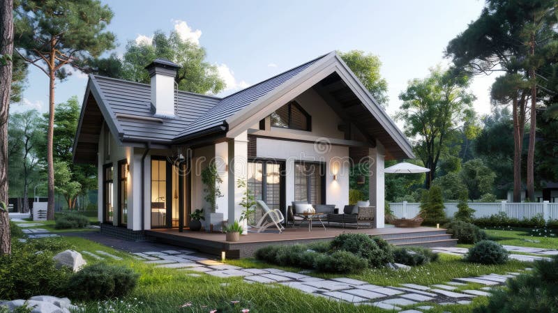 A One-storey Clapboard House Project in a Realistic Format, Bathed in ...