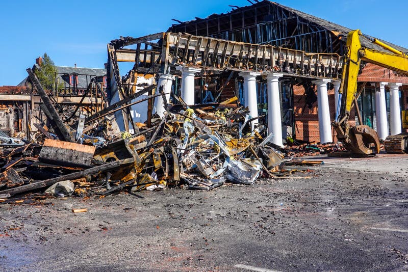 A One Story Building with White Columns Destroyed by Fire Full of ...