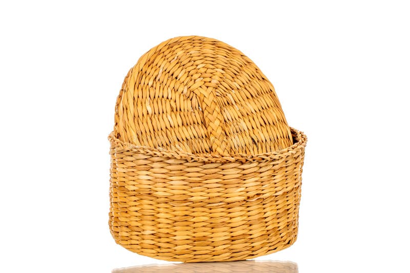 One Straw Basket, Macro, Isolated on White Background. Stock Photo ...