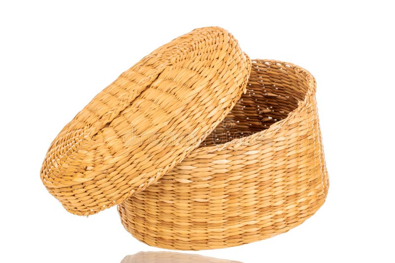 One Straw Basket, Macro, Isolated on White Background. Stock Photo ...