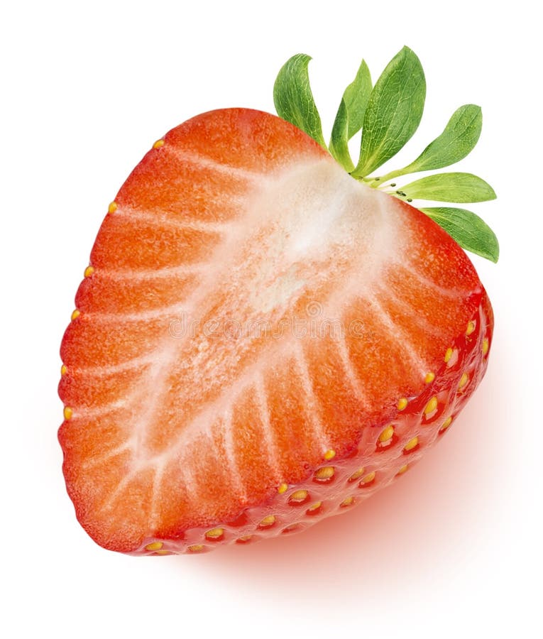 One Strawberry Slice Isolated on White Background, Top View Stock Photo ...