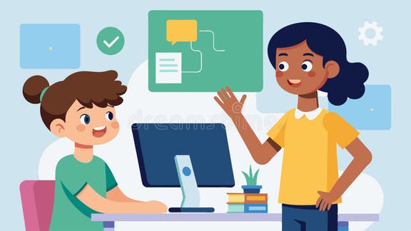 One Student Excitedly Pointing To Their Screen As they Explain a ...