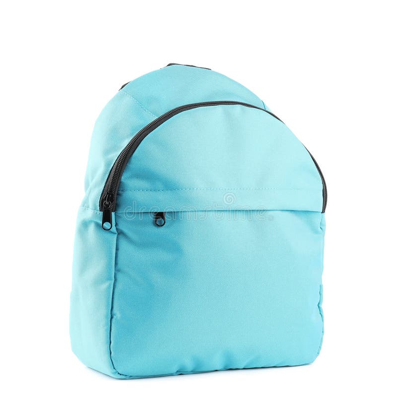 One Stylish Light Blue Backpack Isolated on White Stock Image - Image ...