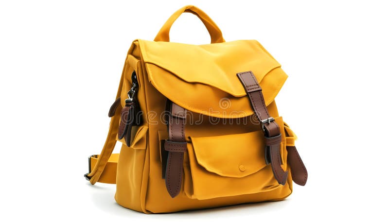 One Stylish Yellow Backpack Isolated on White Stock Photo - Image of ...