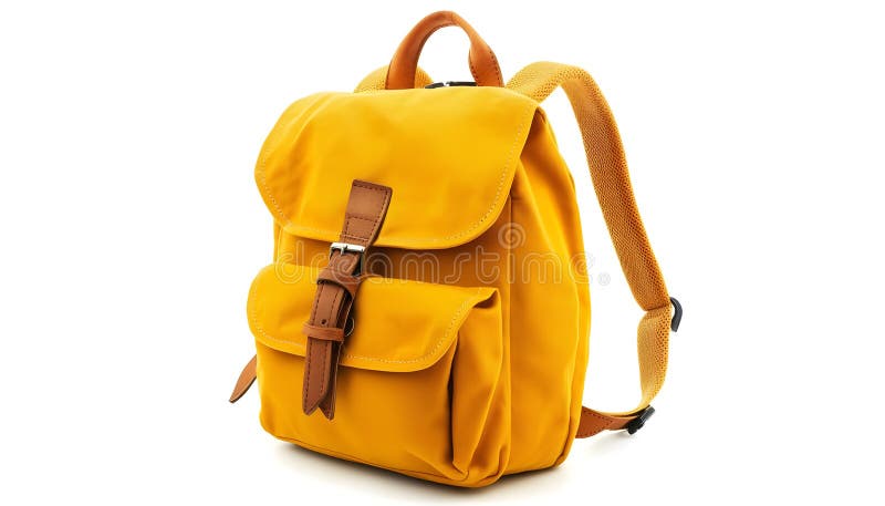 One Stylish Yellow Backpack Isolated on White Stock Photo - Image of ...