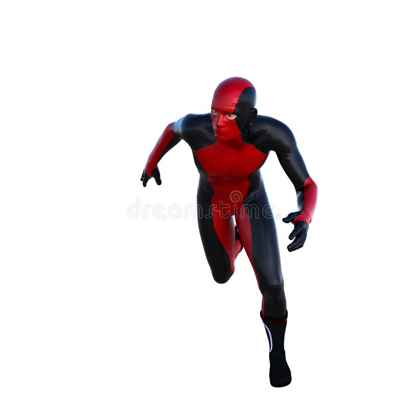 One Young Superhero Man with Muscles in Red Black Super Suit Stock ...