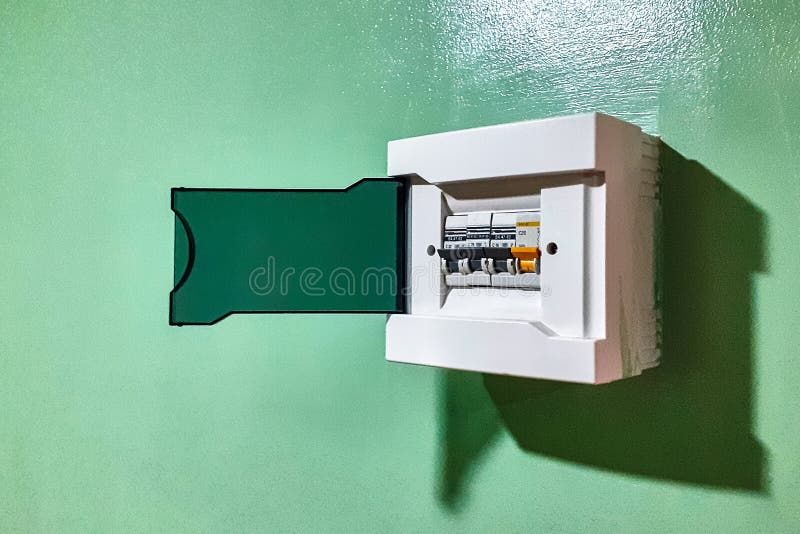 One Switchboard with Automatic Close-up on the Green Wall Stock Photo ...