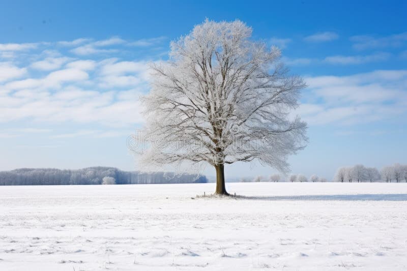 One Tall Tree in a Snow-covered Landscape Stock Illustration ...