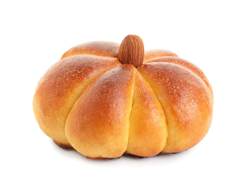 One Tasty Pumpkin Shaped Bun Isolated on White Stock Image - Image of ...