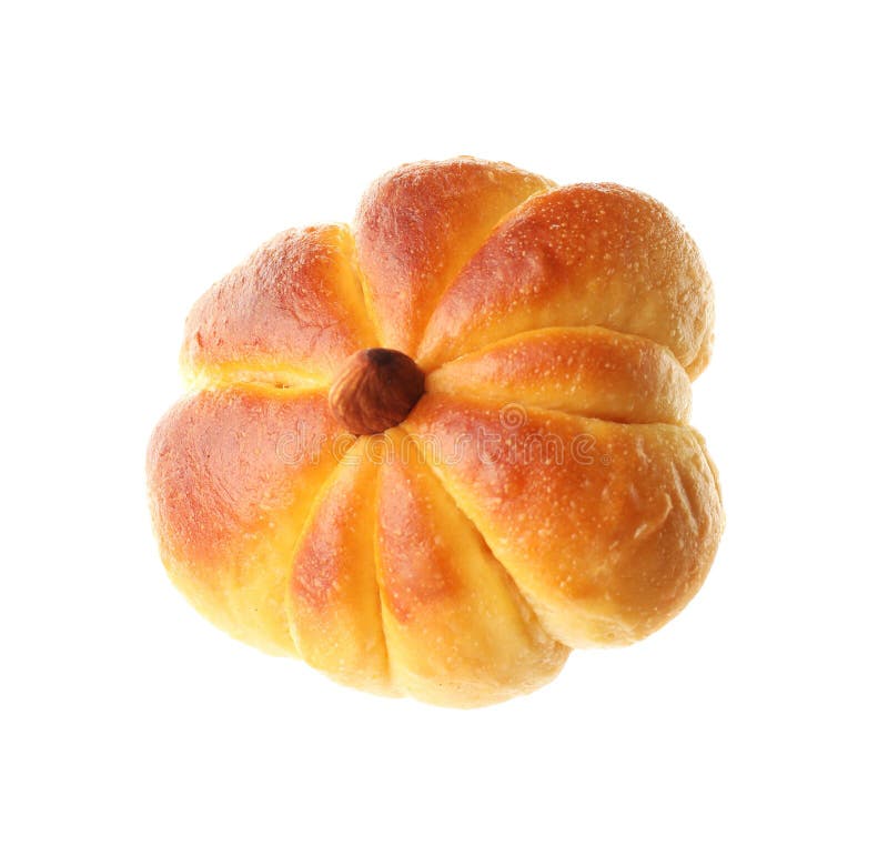 One Tasty Pumpkin Shaped Bun Isolated on White Stock Image - Image of ...