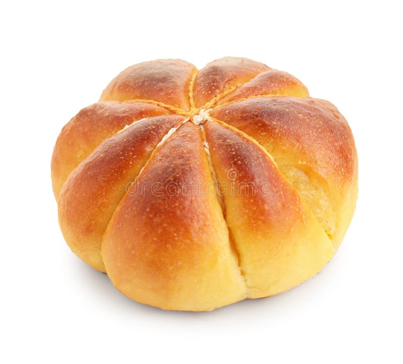 One Tasty Pumpkin Shaped Bun Isolated on White Stock Photo - Image of ...