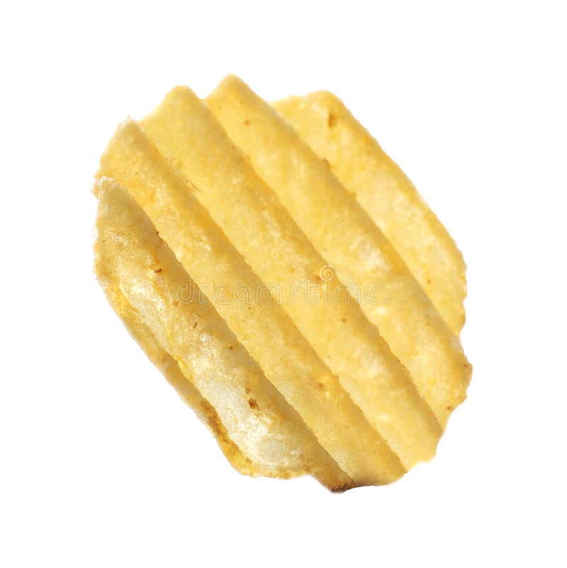 One Tasty Ridged Potato Chip Isolated on White Stock Photo - Image of ...