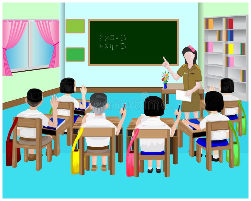 One Teacher and Many Student in Class Room Stock Vector - Illustration ...
