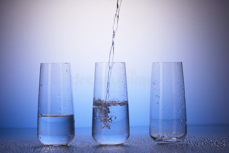 Water Pouring Half Filled Drinking Glass Drops Water Stock Photos ...