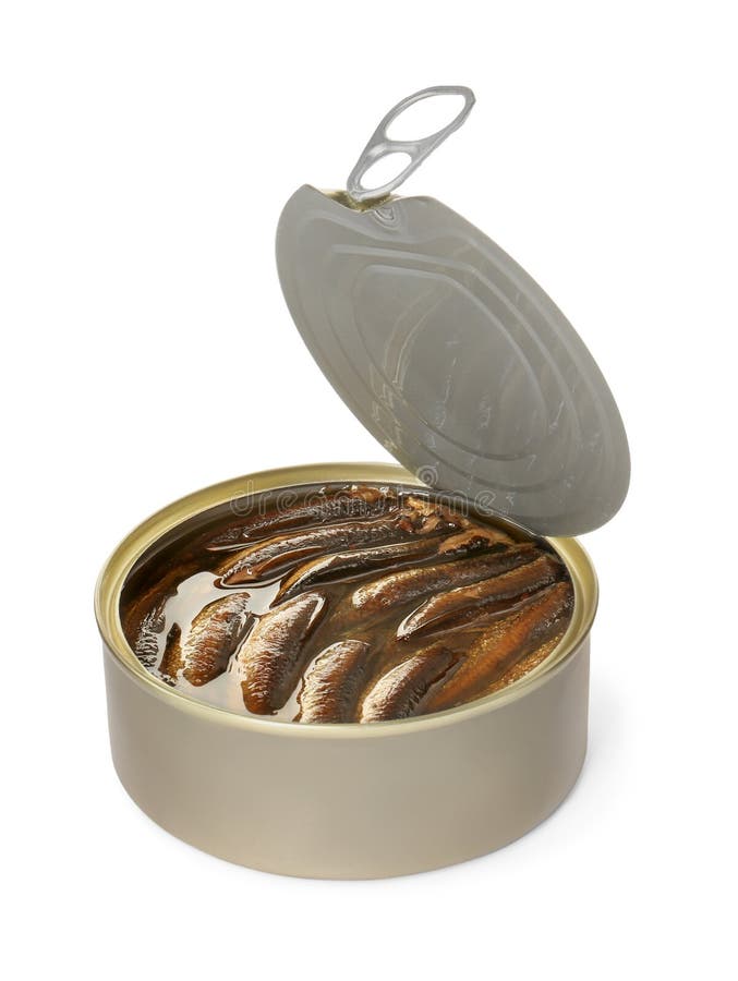 One Tin Can of Sprats Isolated on White Stock Photo - Image of diet ...