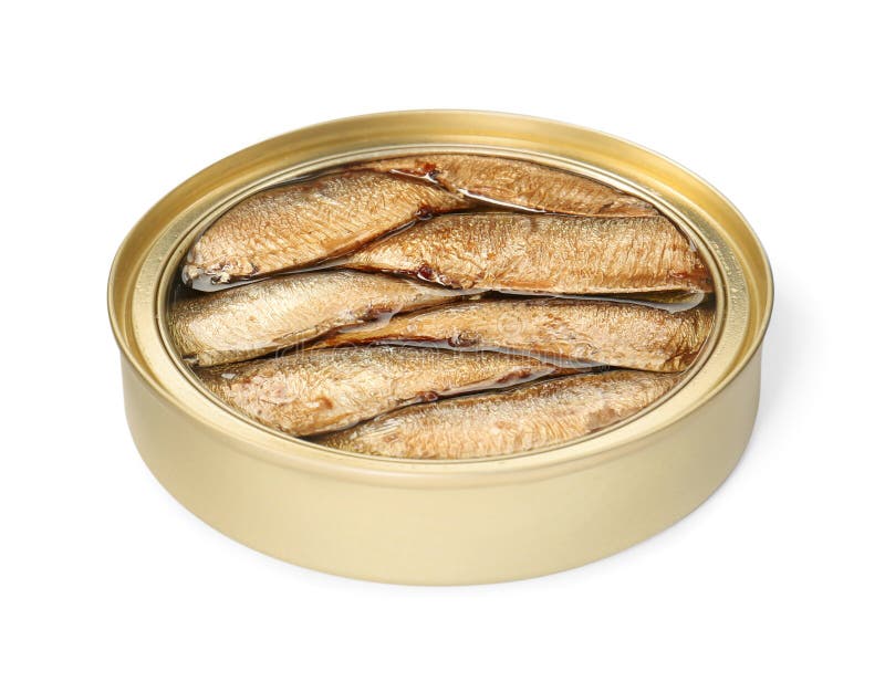 One Tin Can of Sprats Isolated on White Stock Image - Image of meal ...