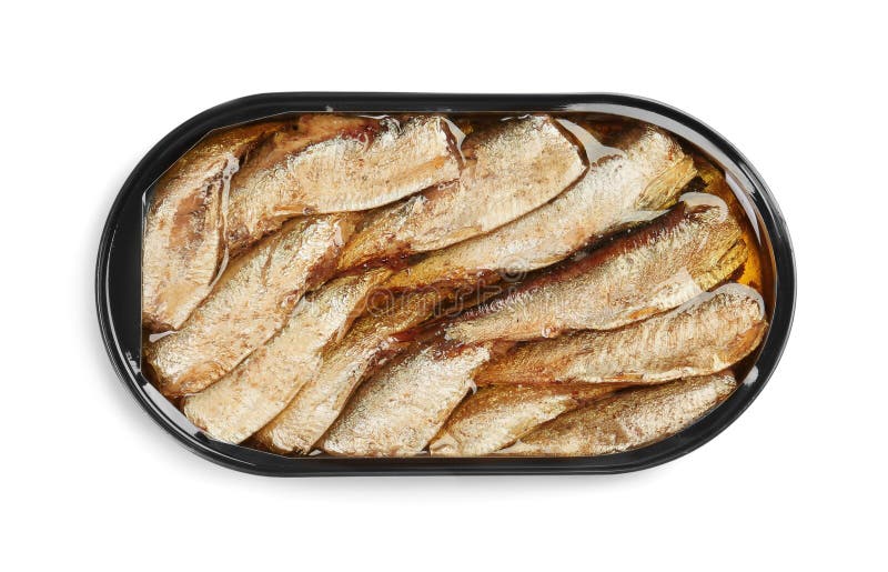 One Tin Can of Sprats Isolated on White, Top View Stock Photo - Image ...