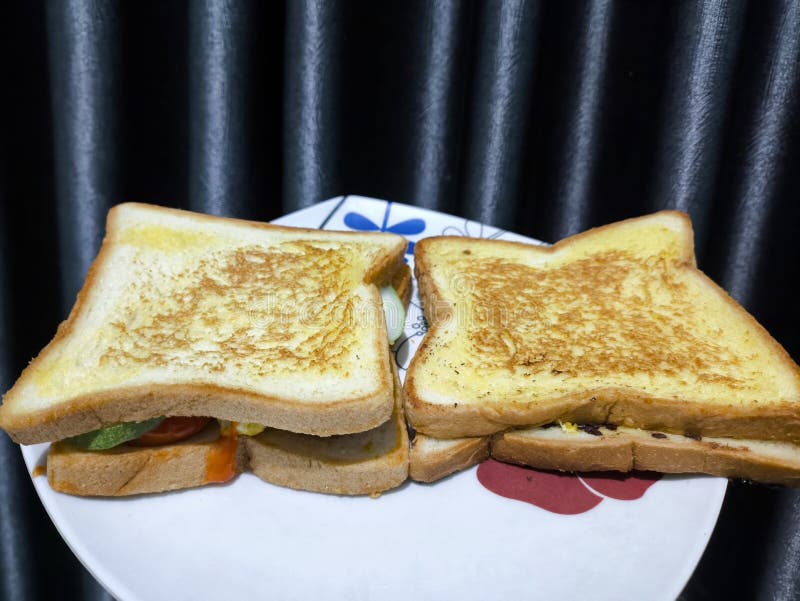 One Toast with Egg and Vegetables, One Toast with Chocolate Jam Stock ...