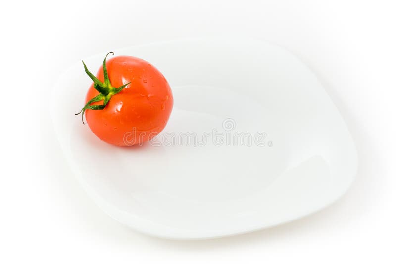 One tomato in plate stock photo. Image of italy, stem - 7081790
