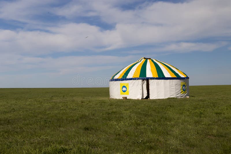 Russia. One Traditional Kalmyk or Mongol Yurts in a Green Spring Steppe ...