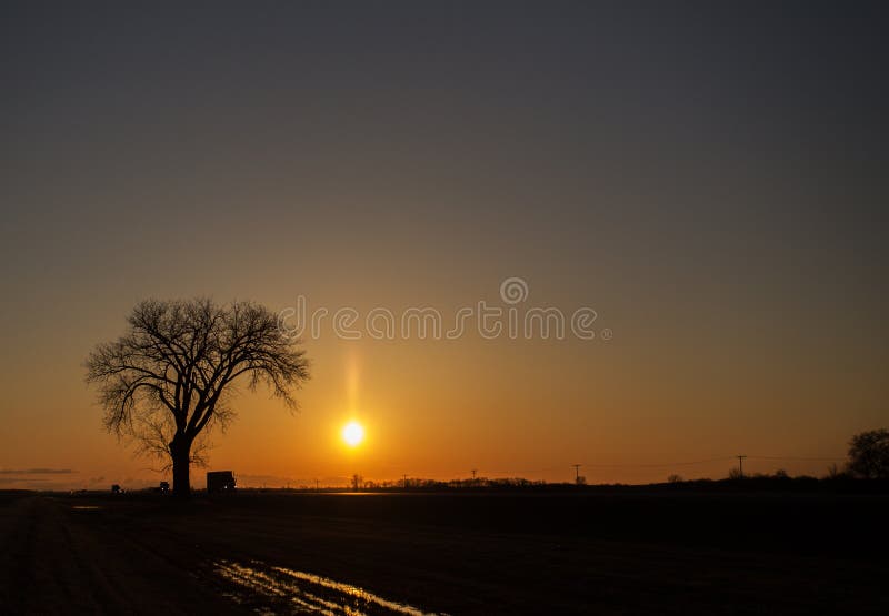 One Tree Against a Prairie Sunset Stock Photo - Image of traffic ...