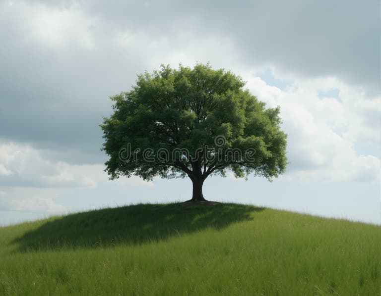 One Tree in the Field, Beautiful Summer Landscape Stock Illustration ...