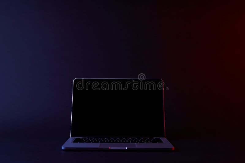 One Turned Off Laptop with Blank Screen Stock Photo - Image of night ...