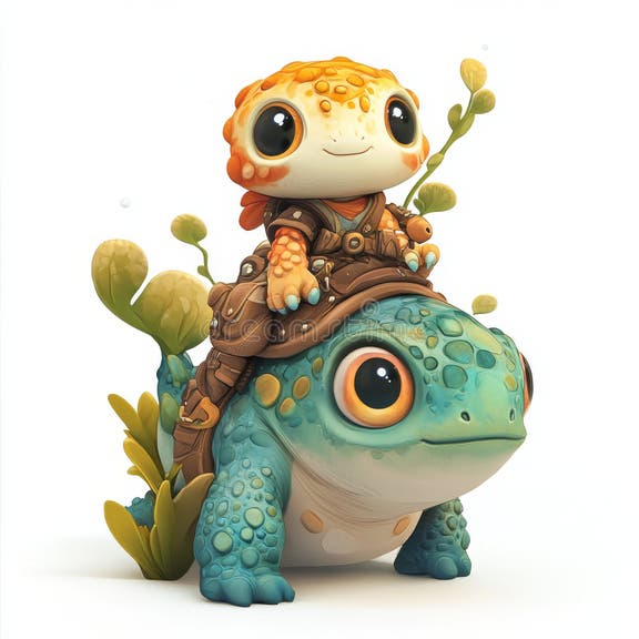 One Turtle Surfing on Another, Both Highlighted Against a Plain White ...