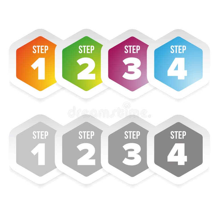 One Two Three Four Steps Label Stock Vector - Illustration of simple ...