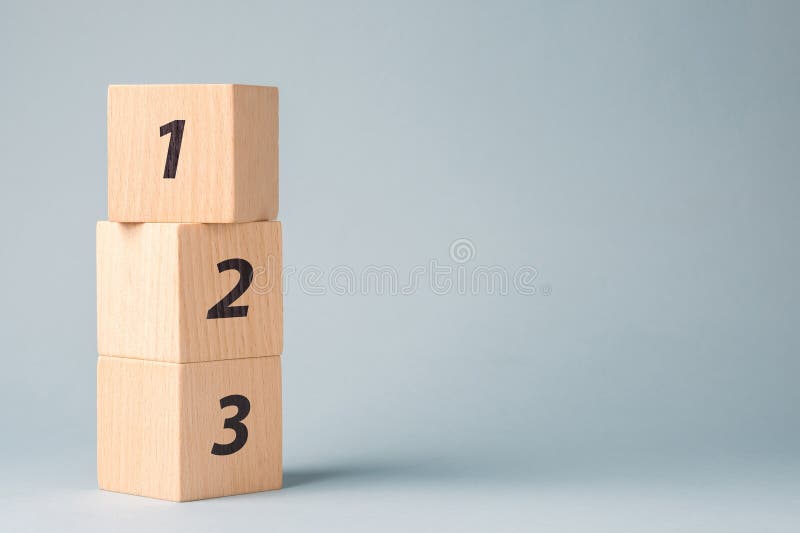 One Two Three Number Wood Blocks Step Process Stock Photos - Free ...