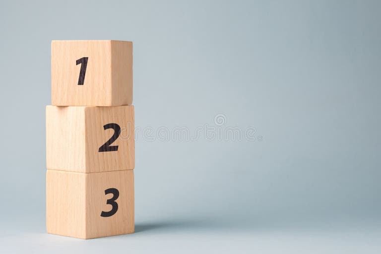 One, Two, Three, Number Wood Blocks, Step-by-step Process Stock Image ...
