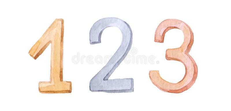 One Two Three 123 Numbers Watercolor Illustration Stock Illustration ...