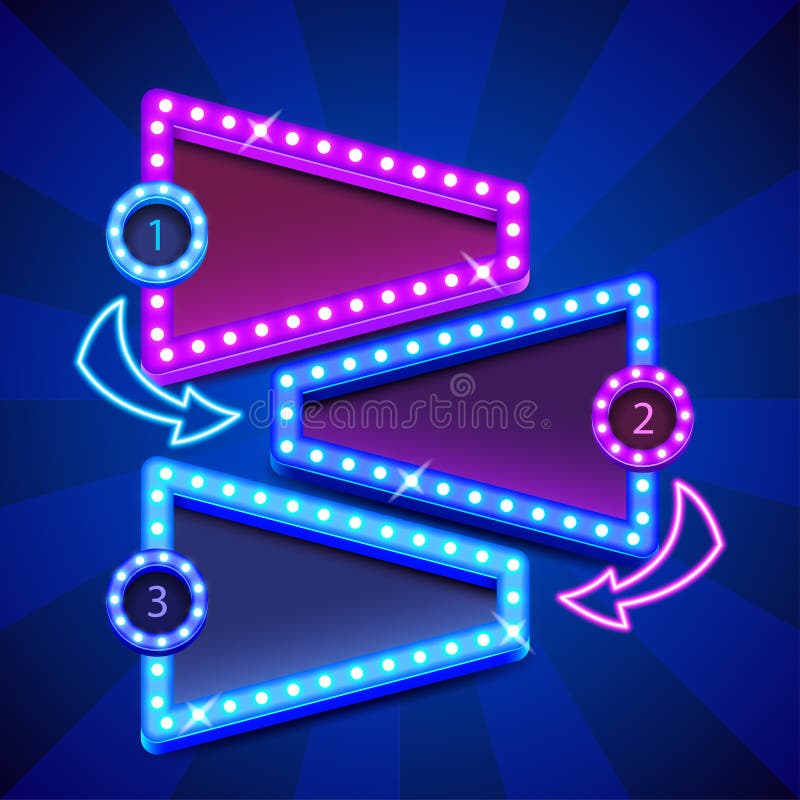 One Two Three Steps Poster with Neon Lights Stock Vector - Illustration ...