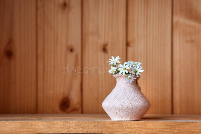 One Vase with Flowers at Wooden Background Stock Photo - Image of ...