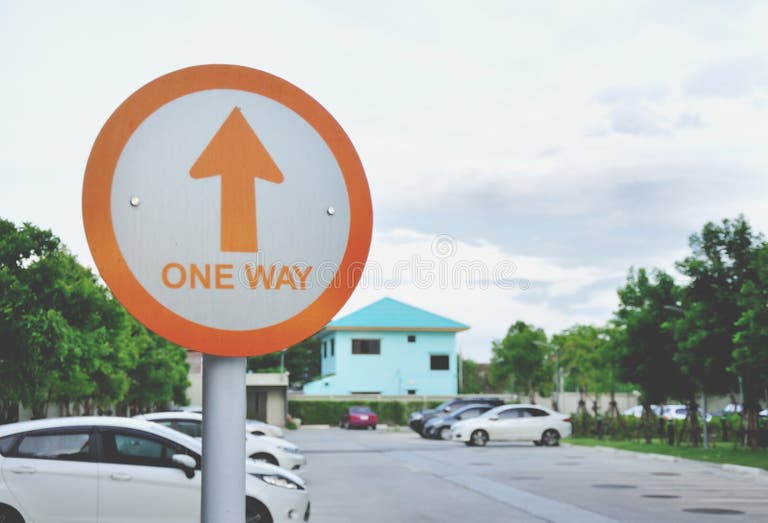 One Way Board in Parking Background Stock Photo - Image of sign, board ...